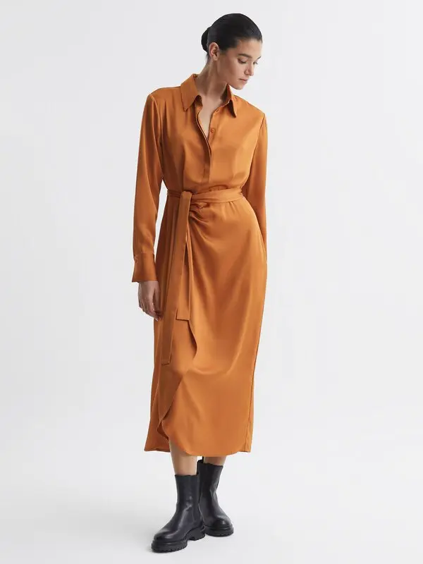 v front midi dress Vivianne Button Front Midi Dress A-Line Long Sleeve