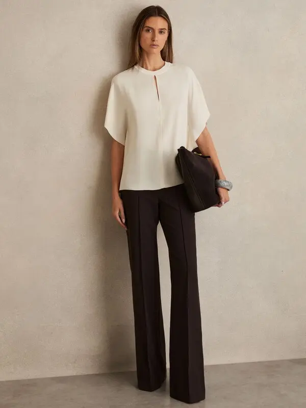 REISS Tania Draped-sleeve Top - Ivory