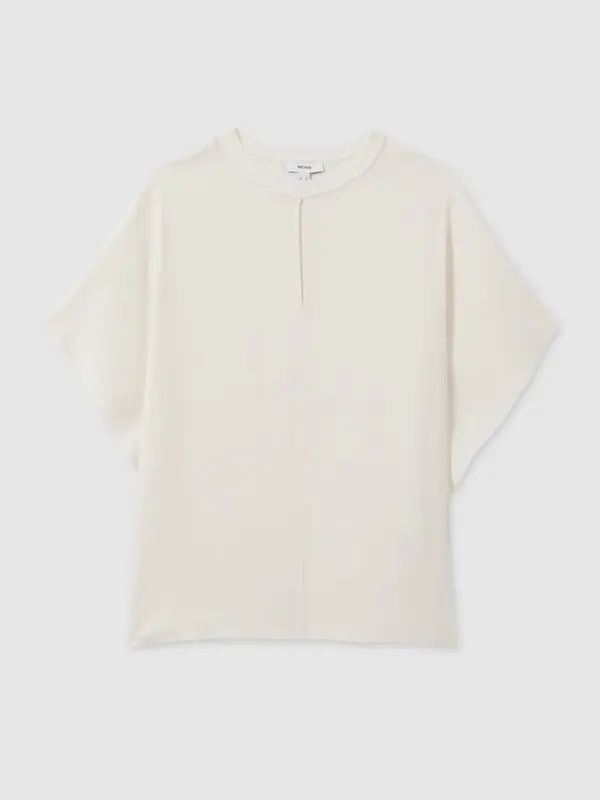 REISS Tania Draped-sleeve Top - Ivory