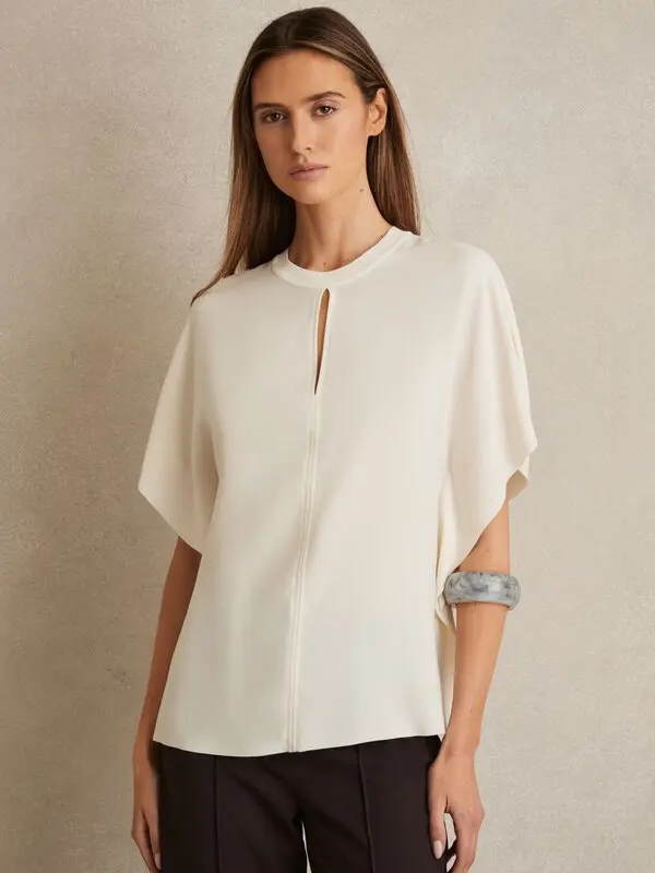 REISS Tania Draped-sleeve Top - Ivory