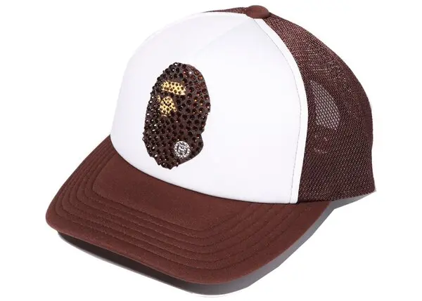 A BATHING APE Ape Head Crystal Stone Mesh Cap - Brown