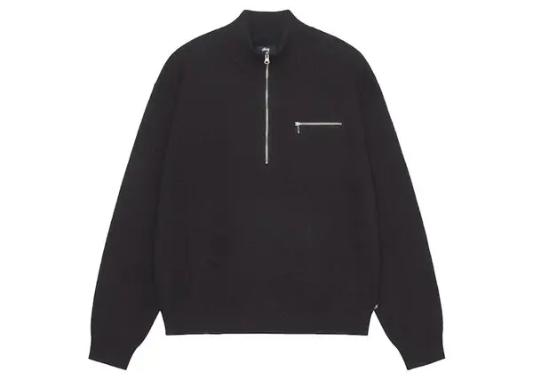 StÜssy Half Zip Mock Neck Sweater - Black