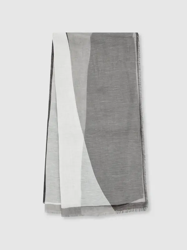 REISS Audrey Linen-blend Printed Scarf - Grey/white