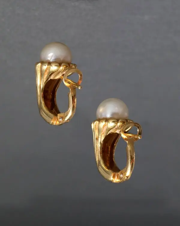 Alexis Bittar Vintage 18k Cultured Pearl Clip On Earrings - Gold