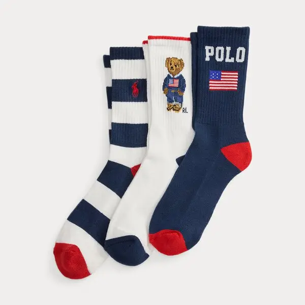 Ralph Lauren Polo Bear Crew Sock 3-pack - Red/navy/white