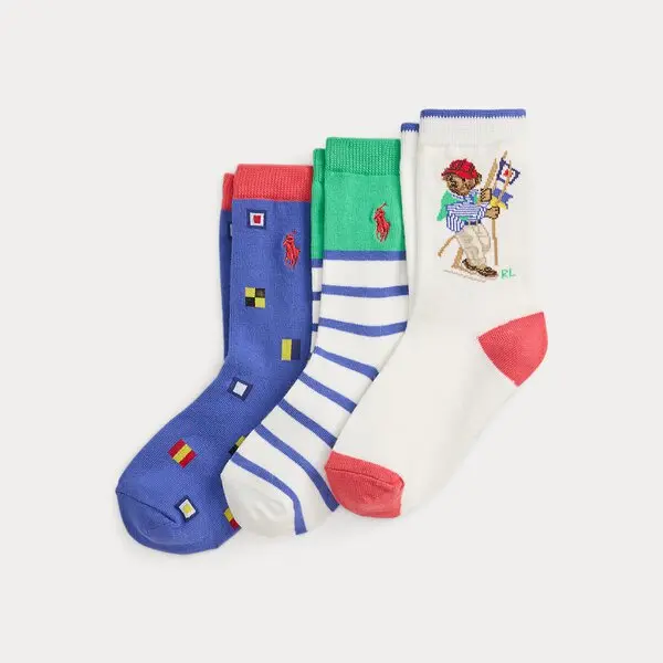 Ralph Lauren Polo Bear Crew Sock 3-pack - White Multi