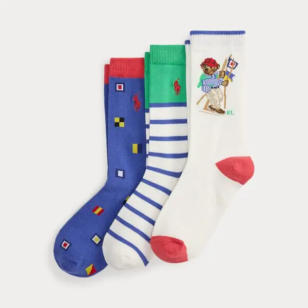 Ralph Lauren Polo Bear Crew Sock 3-pack - White Multi