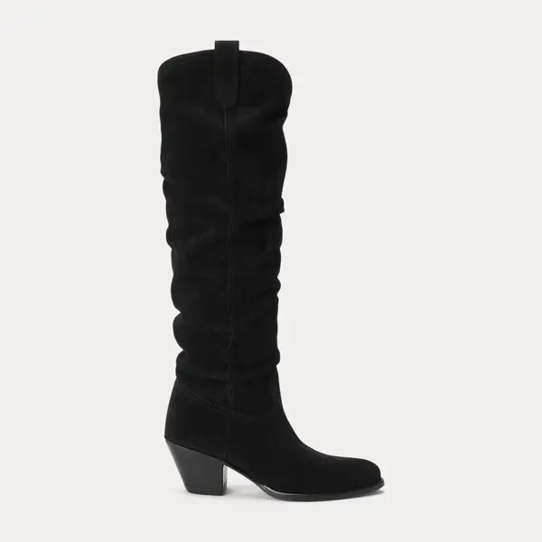 Ralph Lauren Suede Tall Western Boot - Black
