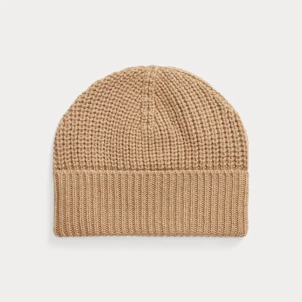 Ralph Lauren Rib-knit Cashmere Beanie - Classic Camel Melange