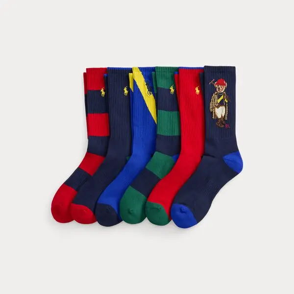 Ralph Lauren Polo Bear Cotton-blend Crew Sock 6-pack - Red Multi
