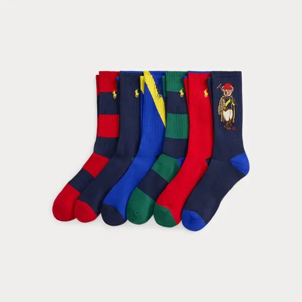 Ralph Lauren Polo Bear Cotton-blend Crew Socks 6-pack - Red/navy