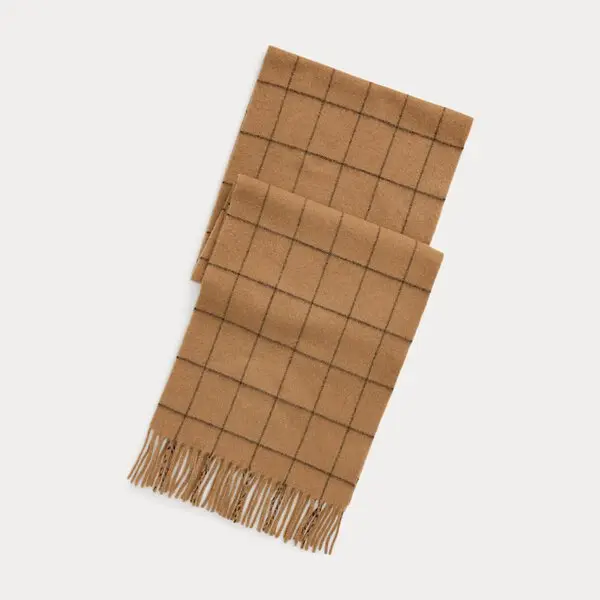 Ralph Lauren Windowpane Cashmere-wool Scarf - Camel/ Teak