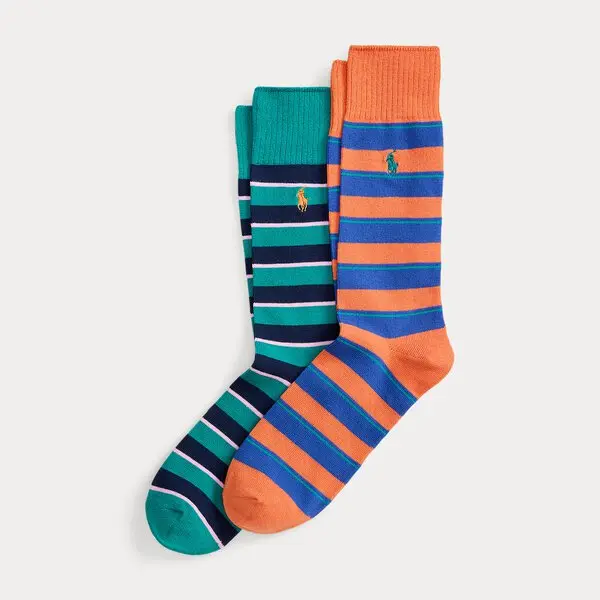 Ralph Lauren Striped Cotton-blend Trouser Sock 2-pack - Orange/green