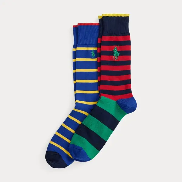 Ralph Lauren Striped Cotton-blend Trouser Sock 2-pack - Red/royal