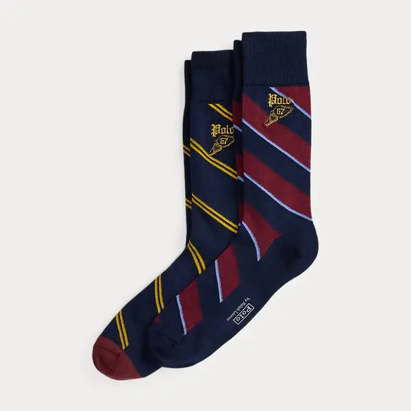 Ralph Lauren Repp-stripe Trouser Sock 2-pack - Wine/navy