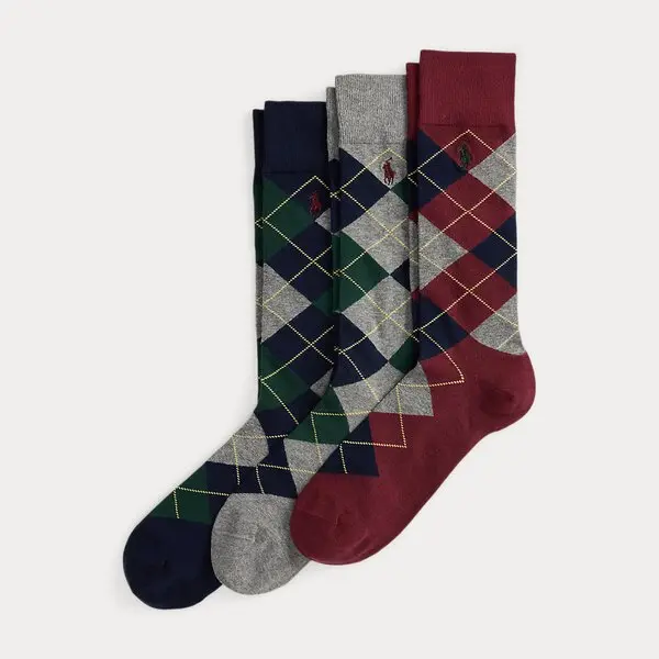 Ralph Lauren Argyle Cotton-blend Trouser Sock 3-pack - Wine/grey/navy