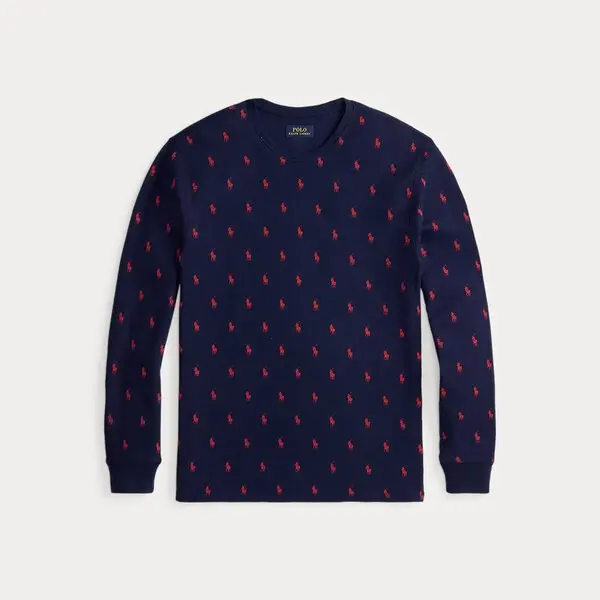 Ralph Lauren Allover Pony Waffle-knit Sleep Shirt - Cruise Navy/rl2000 Red