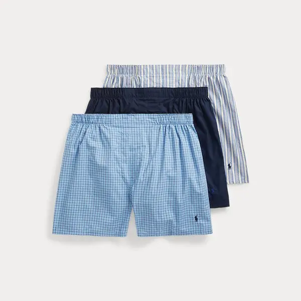Ralph Lauren Classic Woven Cotton Boxer 3-pack - Navy/blue Stripe