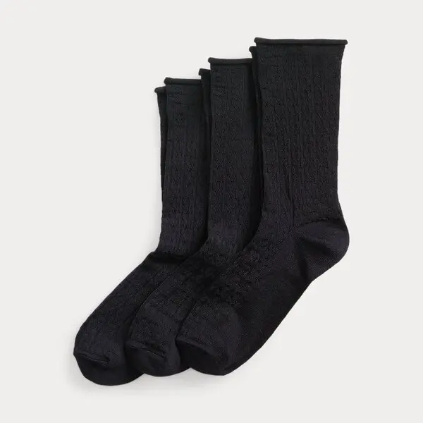 Ralph Lauren Cable-knit Roll-top Socks 3 Pack - Black
