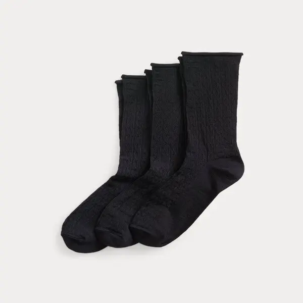 Ralph Lauren Cable-knit Roll-top Socks 3 Pack - Black