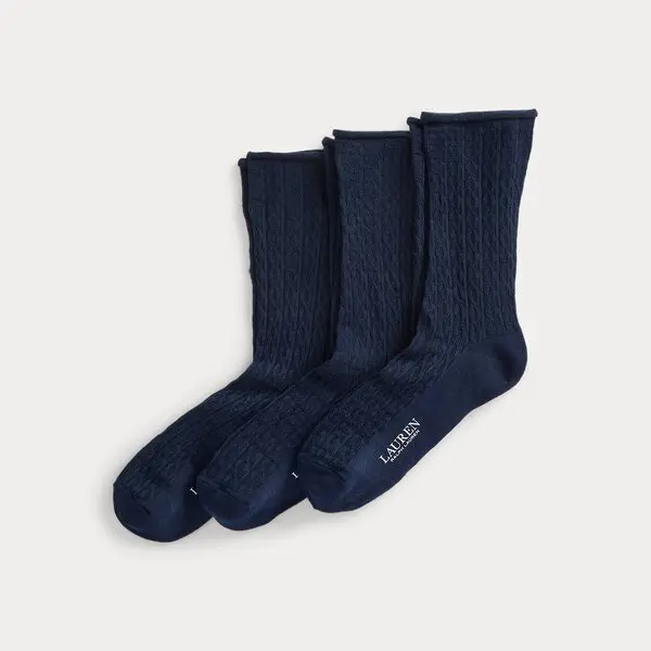 Ralph Lauren Cable-knit Roll-top Socks 3 Pack - Navy