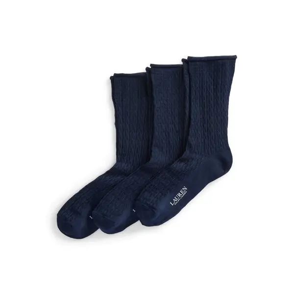Ralph Lauren Cable-knit Roll-top Socks 3 Pack - Navy