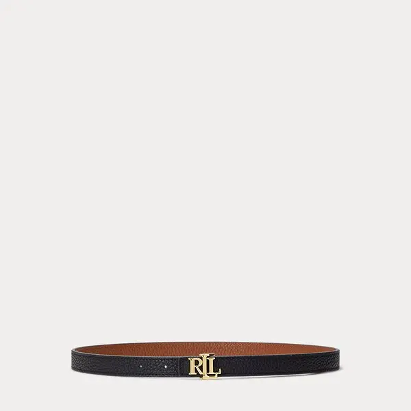 Ralph Lauren Logo Reversible Skinny Leather Belt - Black/lauren Tan