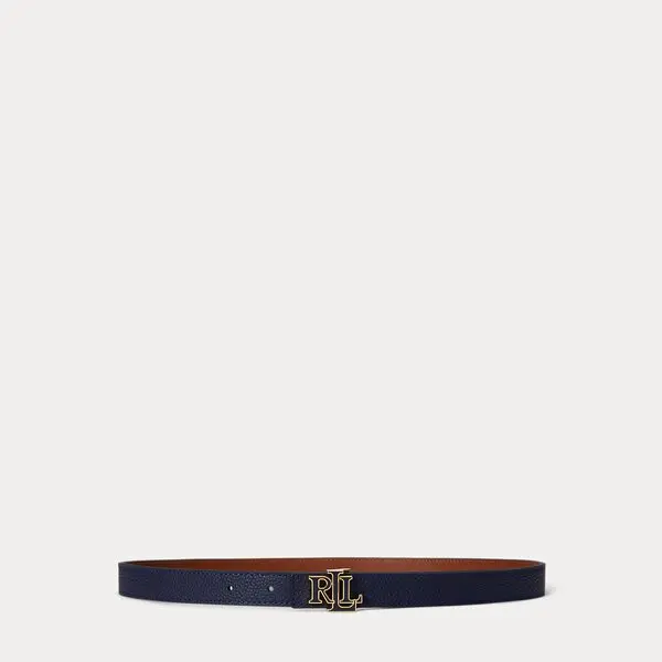 Ralph Lauren Logo Reversible Leather Skinny Belt - Refined Navy/lauren Tan