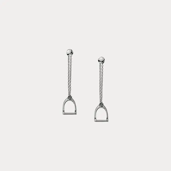 Ralph Lauren Sterling Silver Stirrup Chain Earrings - Grey