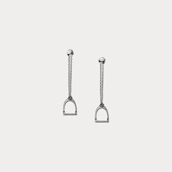 Ralph Lauren Sterling Silver Stirrup Chain Earrings - Grey