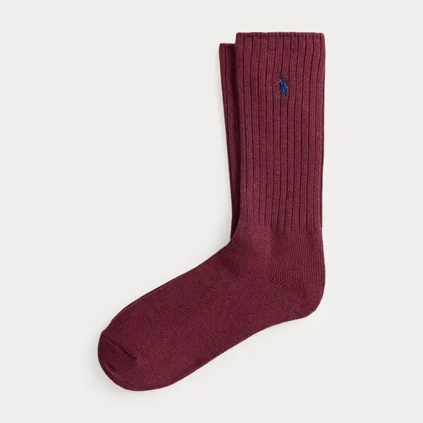 Ralph Lauren Signature Pony Cotton-blend Crew Socks - Burgundy Multi