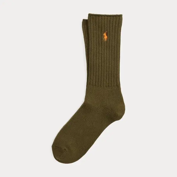 Ralph Lauren Signature Pony Cotton-blend Crew Socks - Dark Olive