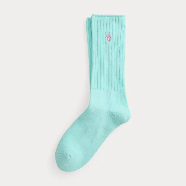 Ralph Lauren Signature Pony Cotton-blend Crew Socks - Light Aqua