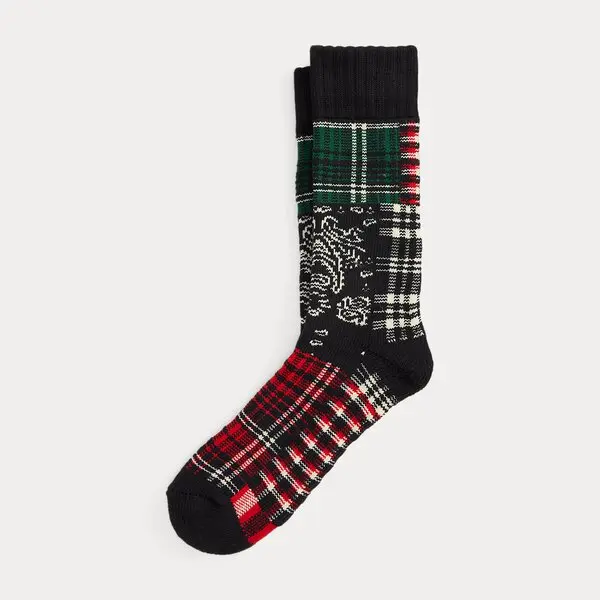 Ralph Lauren Polo Bear Patchwork Plaid Crew Socks - Black