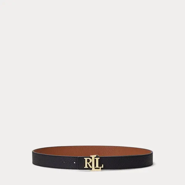 Ralph Lauren Logo Reversible Pebbled Leather Belt - Black/lauren Tan