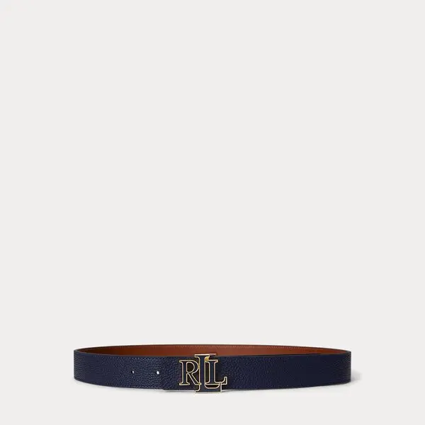 Ralph Lauren Logo Reversible Pebbled Leather Belt - Refined Navy/lauren Tan
