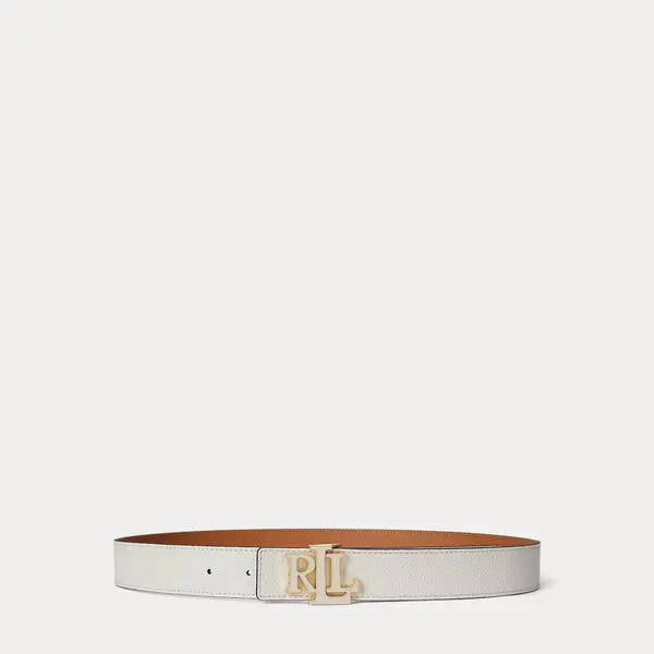 Ralph Lauren Logo Reversible Leather Belt - Soft White/caramel