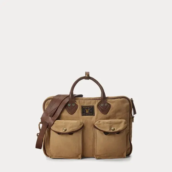 Ralph Lauren Leather-trim Canvas Briefcase - Khaki/brown