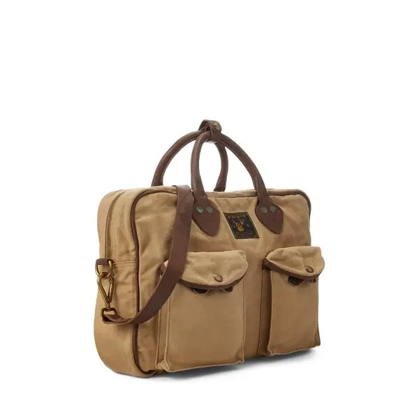 Ralph Lauren Leather-trim Canvas Briefcase - Khaki/brown