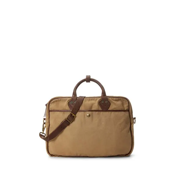 Ralph Lauren Leather-trim Canvas Briefcase - Khaki/brown