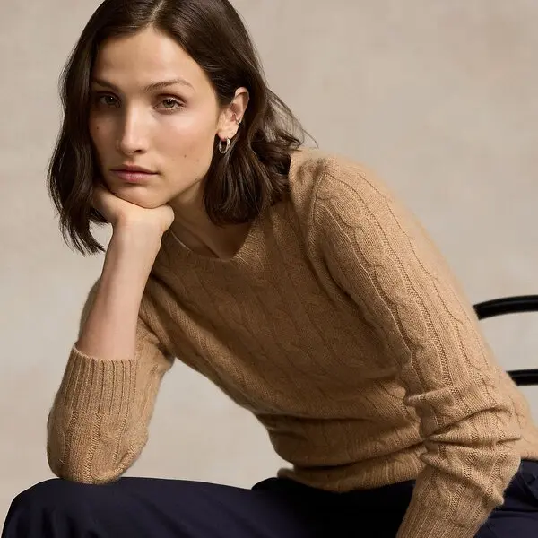 Ralph Lauren Cable-knit Cashmere Sweater - Collection Camel Melange