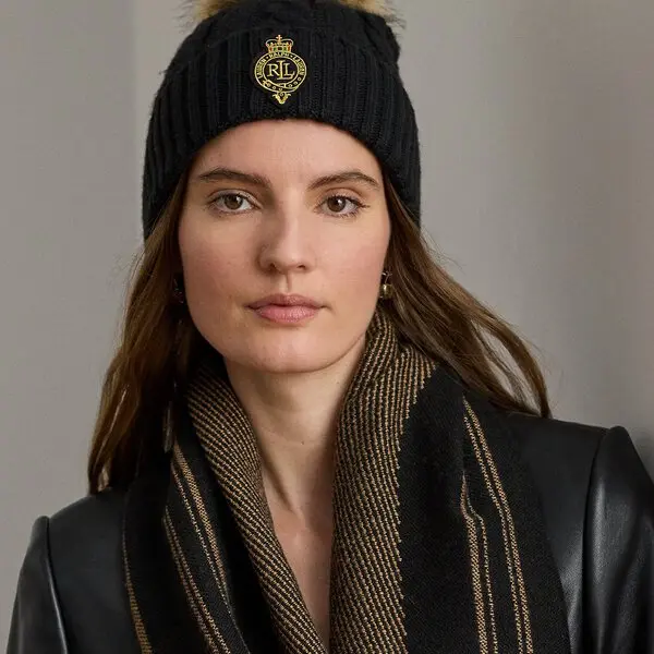 Ralph Lauren Crest-patch Pom-pom Cable-knit Beanie - Black