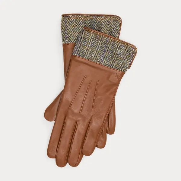 Ralph Lauren Wool Tweed And Sheepskin Gloves - Cuoio