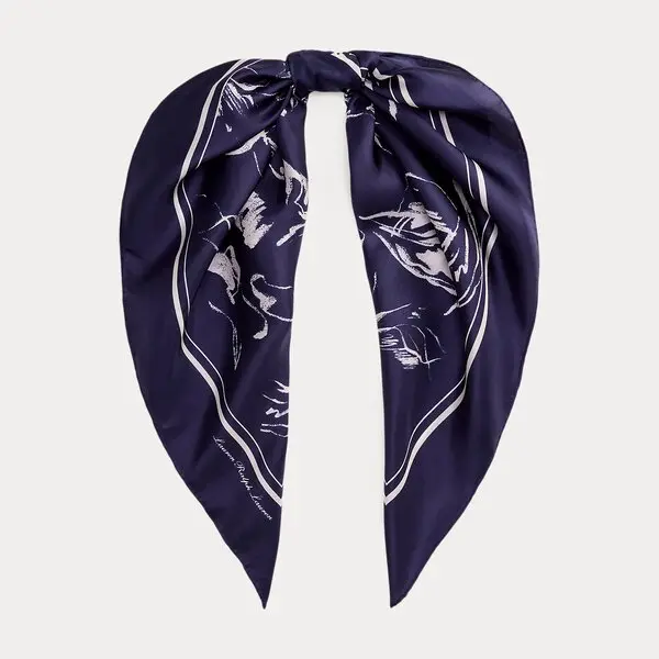 Ralph Lauren Floral Silk Square Scarf - Navy