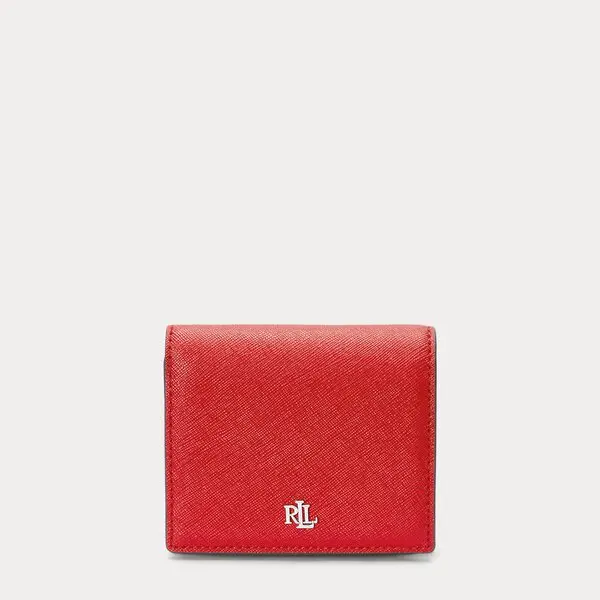 Ralph Lauren Crosshatch Leather Compact Wallet - Festive Red