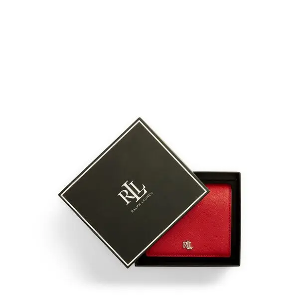 Ralph Lauren Crosshatch Leather Compact Wallet - Festive Red
