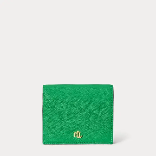 Ralph Lauren Crosshatch Leather Compact Wallet - Green Topaz