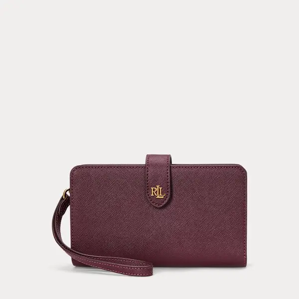 Ralph Lauren Crosshatch Leather Tech Wristlet - Pinot Noir