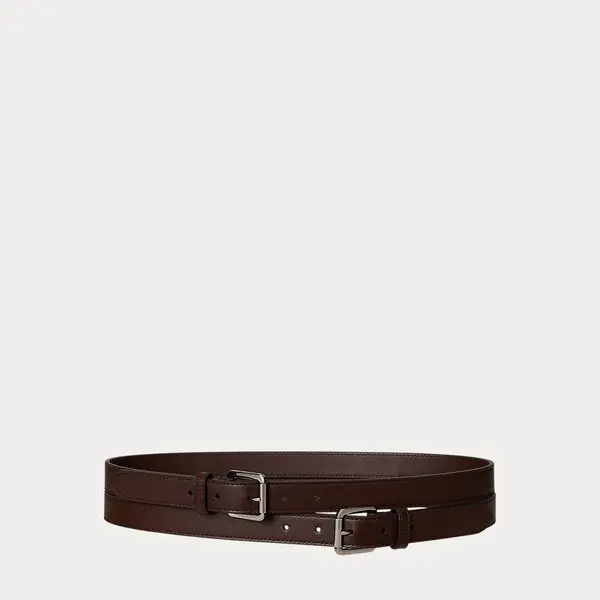 Ralph Lauren Leather Double-buckle Stacked Wide Belt - Dark Hickory