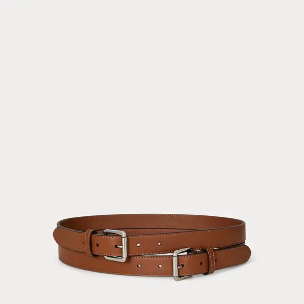 Ralph Lauren Leather Double-buckle Stacked Wide Belt - Lauren Tan/palladium